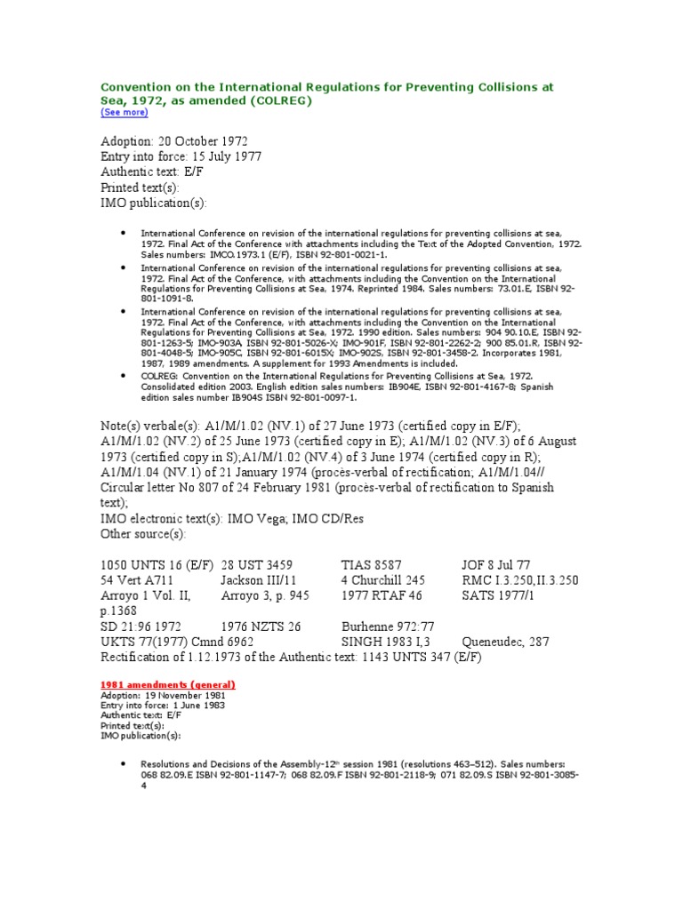 COLREG 1972: Collision Prevention Rules | PDF | Traffic | Radar