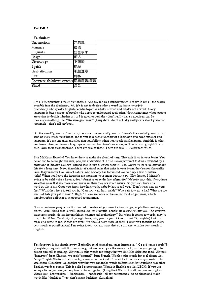 Ted talk 2 | PDF | Part Of Speech | Linguistic Typology
