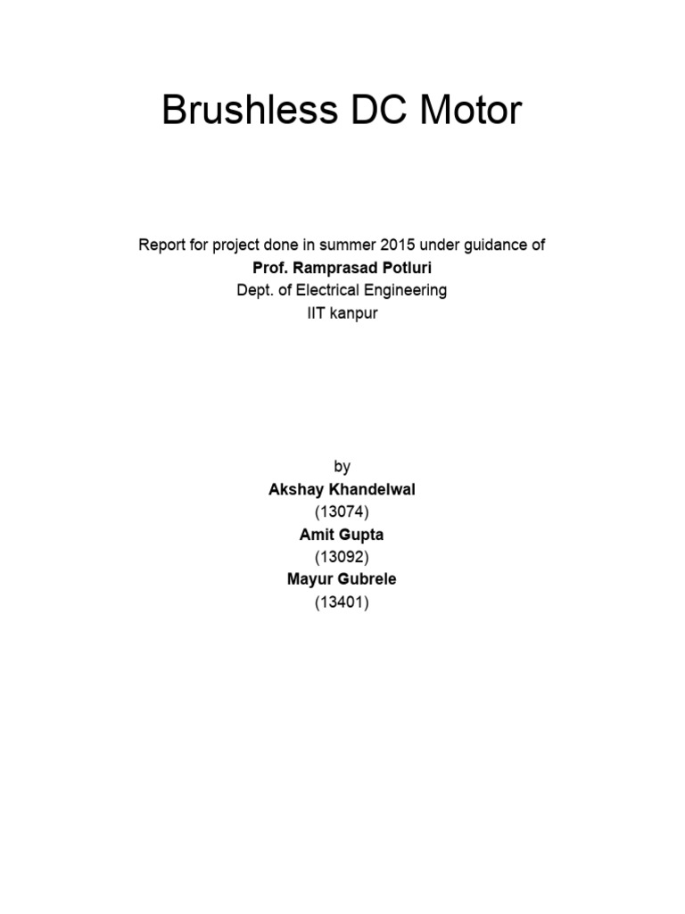 BLDC Motor Report: IIT Kanpur 2015 | PDF | Electric Motor | Electrical Components