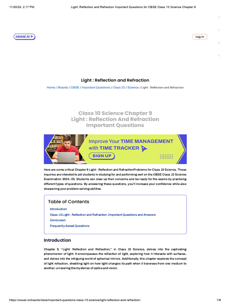 Light - Reflection and Refraction Important Questions For CBSE Class 10 Science Chapter 9 | PDF ...