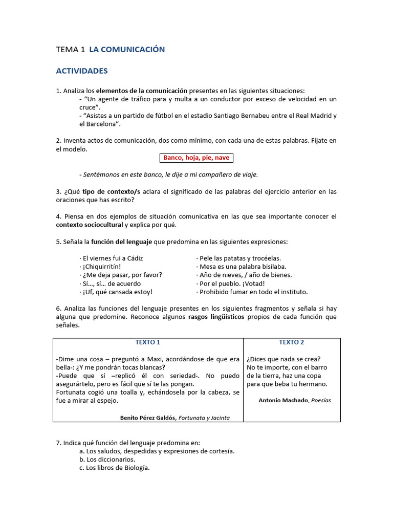 TEMA 1 La Comunicaci-N ACTIVIDADES | PDF | Comunicación | Lingüística