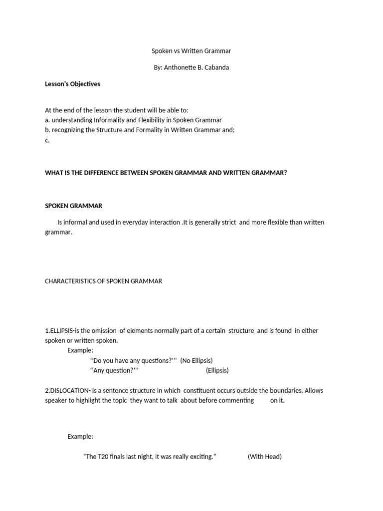 Spoken vs Written | PDF | Grammar | Semantics