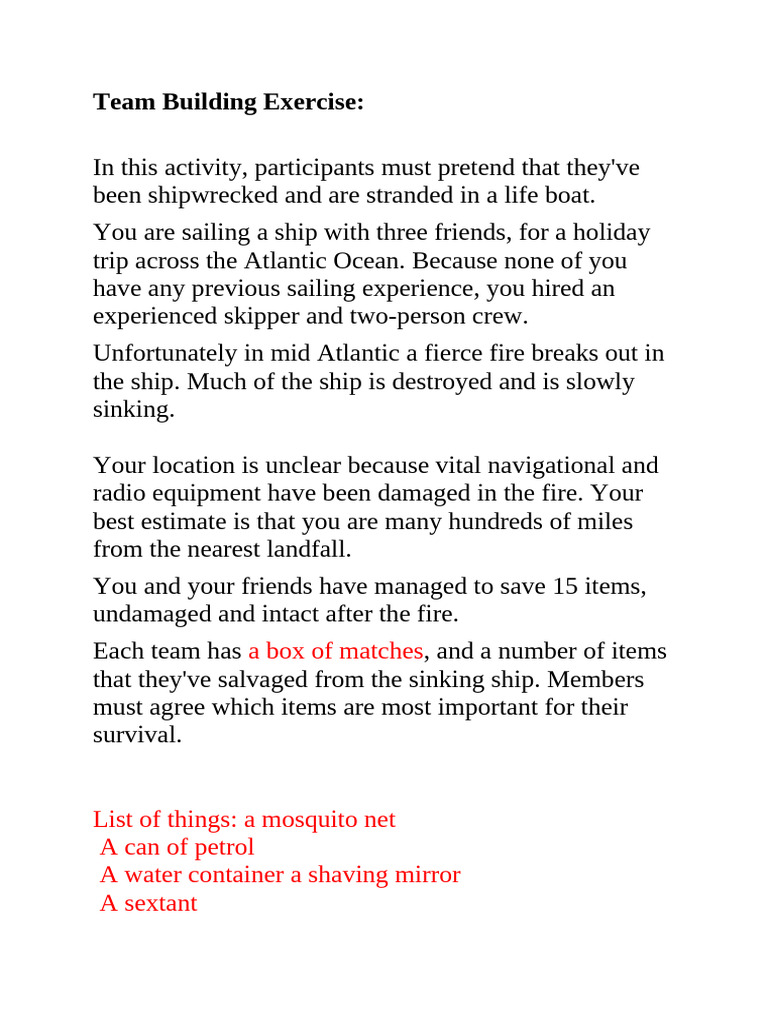 Shipwreck Survival Team Exercise | PDF | Ships | Maritime Incidents