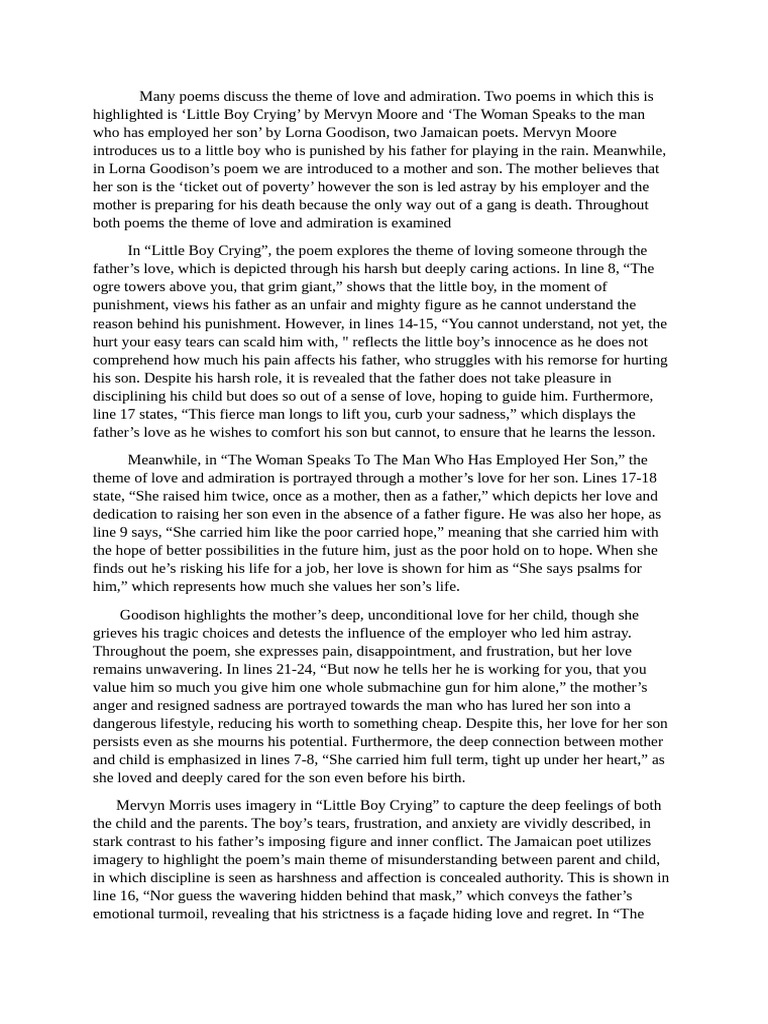 Literature Essay Litttle Boy Crying Vs The Woman Speaks | PDF | Love ...