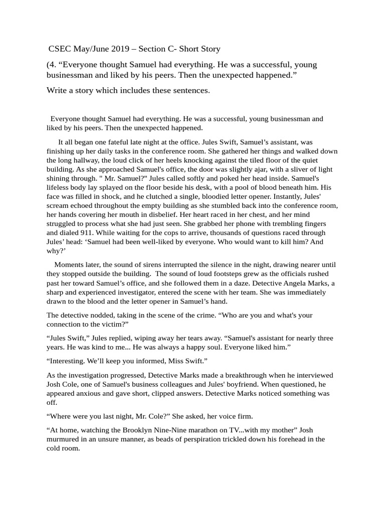 CSEC MayJune 2019 Short Story | PDF