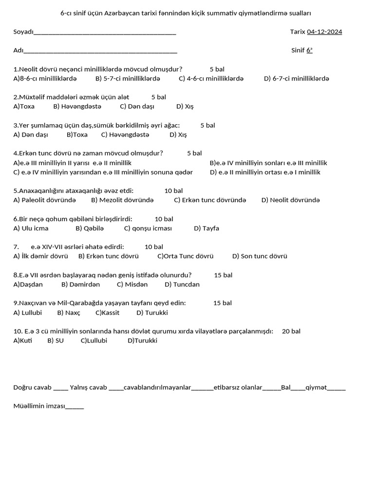 6 Ci Si̇ni̇f Az Tar Ii KSQ | PDF