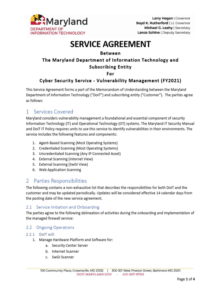 CyberSecurity VulnerabilityManagement ServicesAgreementFY21 | PDF ...