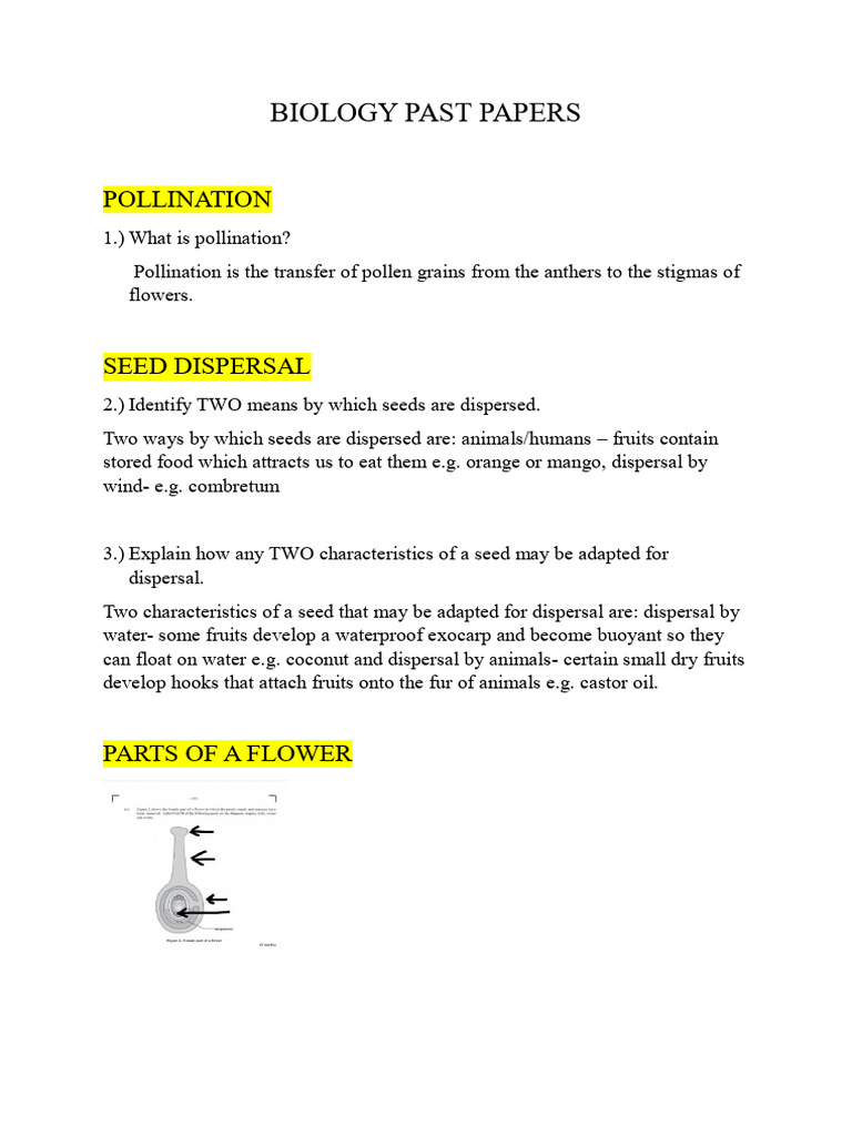 BIOLOGY PAST PAPERS - Asexual and Sexual Reproduction in Plants | PDF ...