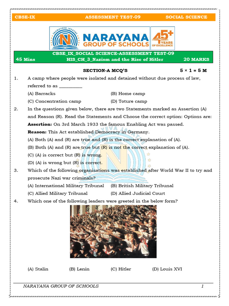 SOCIAL SCIENCE - CBSE - IX - SS-ASSESSMENT TEST-9 - NAZISM AND THE RISE ...