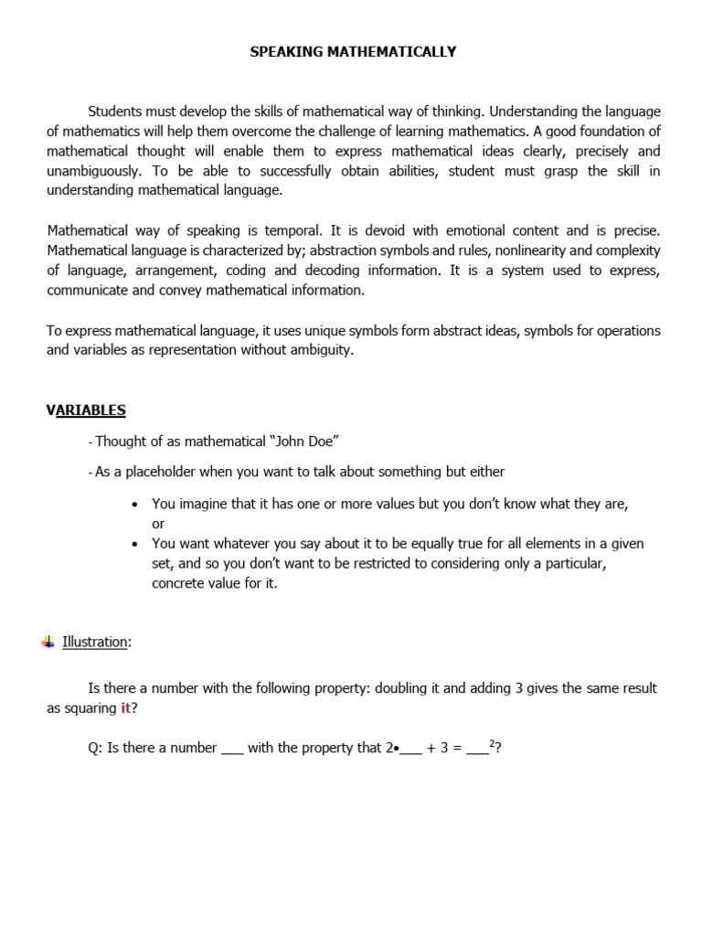 Topic 2 Speaking-Mathematically | PDF | Numbers | Ratio