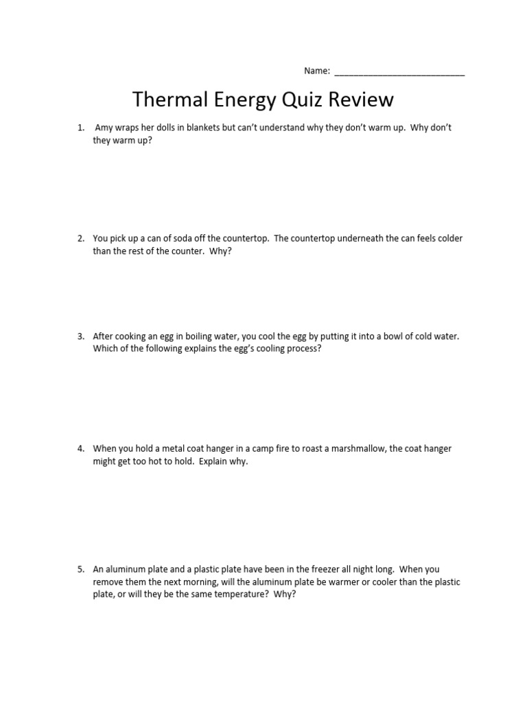 Thermal Energy Quiz Review Guide | PDF | Heat Transfer | Heat