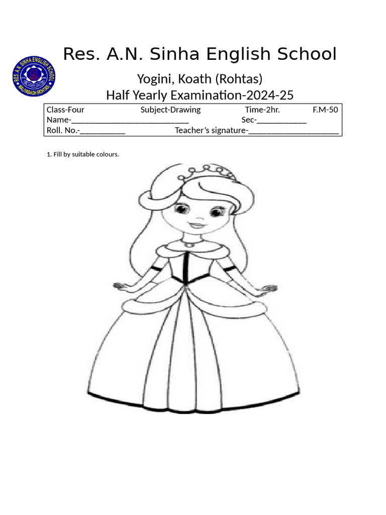 Class 4 Drawing Exam Paper 2024-25 | PDF