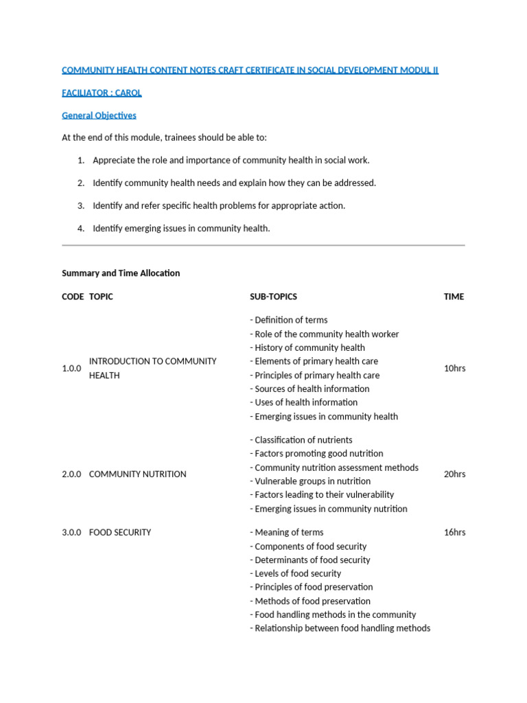 Cert Comm .Health Notes 2024 Module 2 | PDF | Food Security | Childbirth