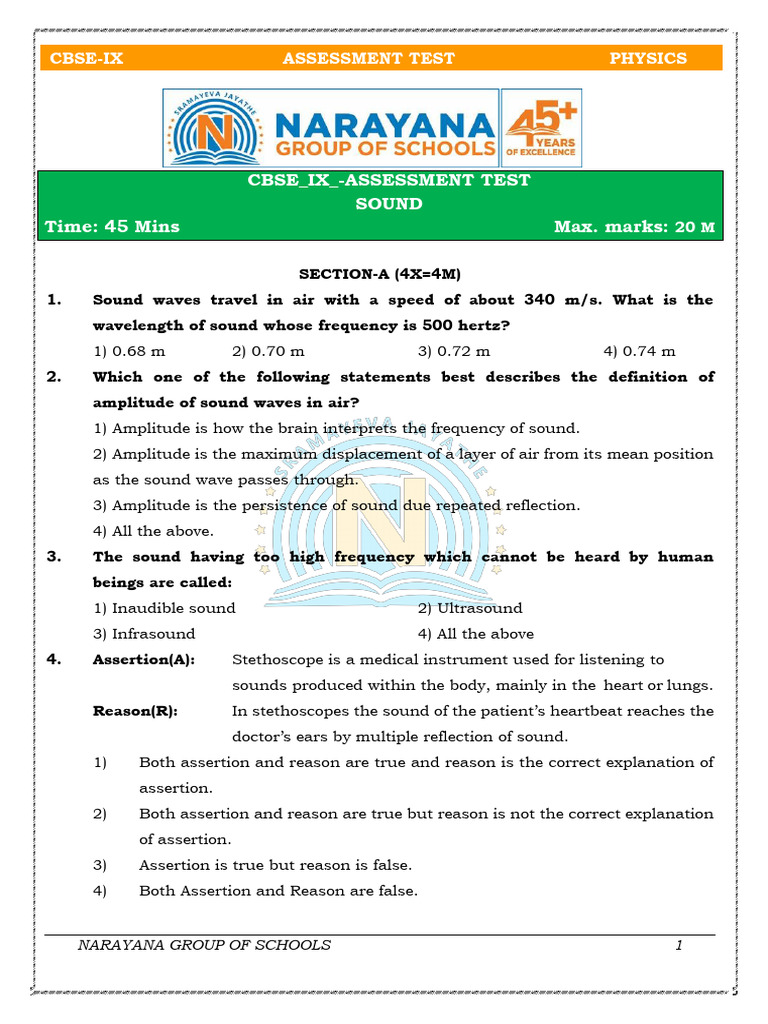 Physics 03 Cbse Ix Phy-Sound QP Assignment | PDF | Sound | Waves