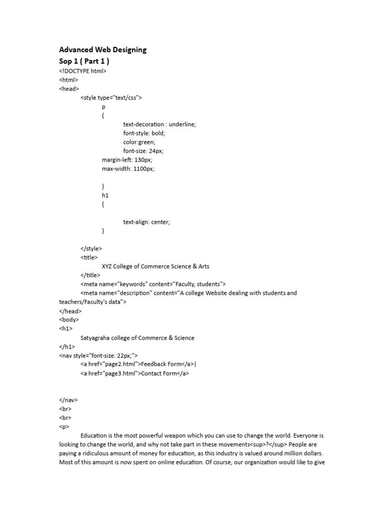 Advanced Web Designing SOP 1 To 6 | PDF | Interactive Media | Hypertext