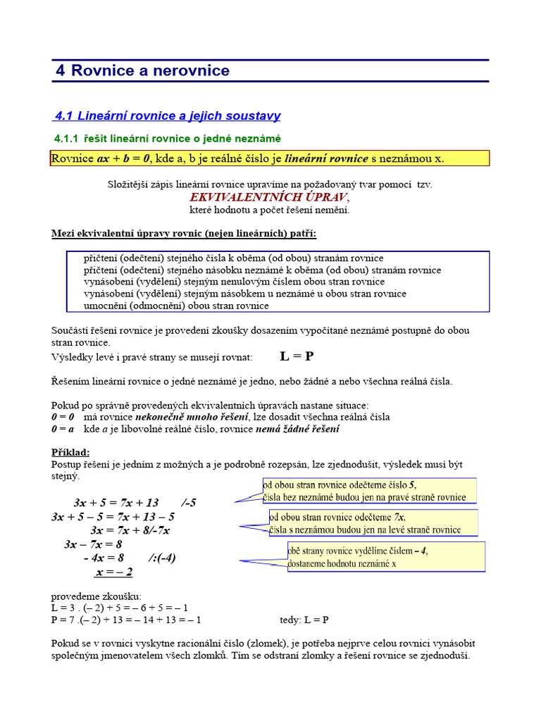 4. Rovnice a nerovnice | PDF