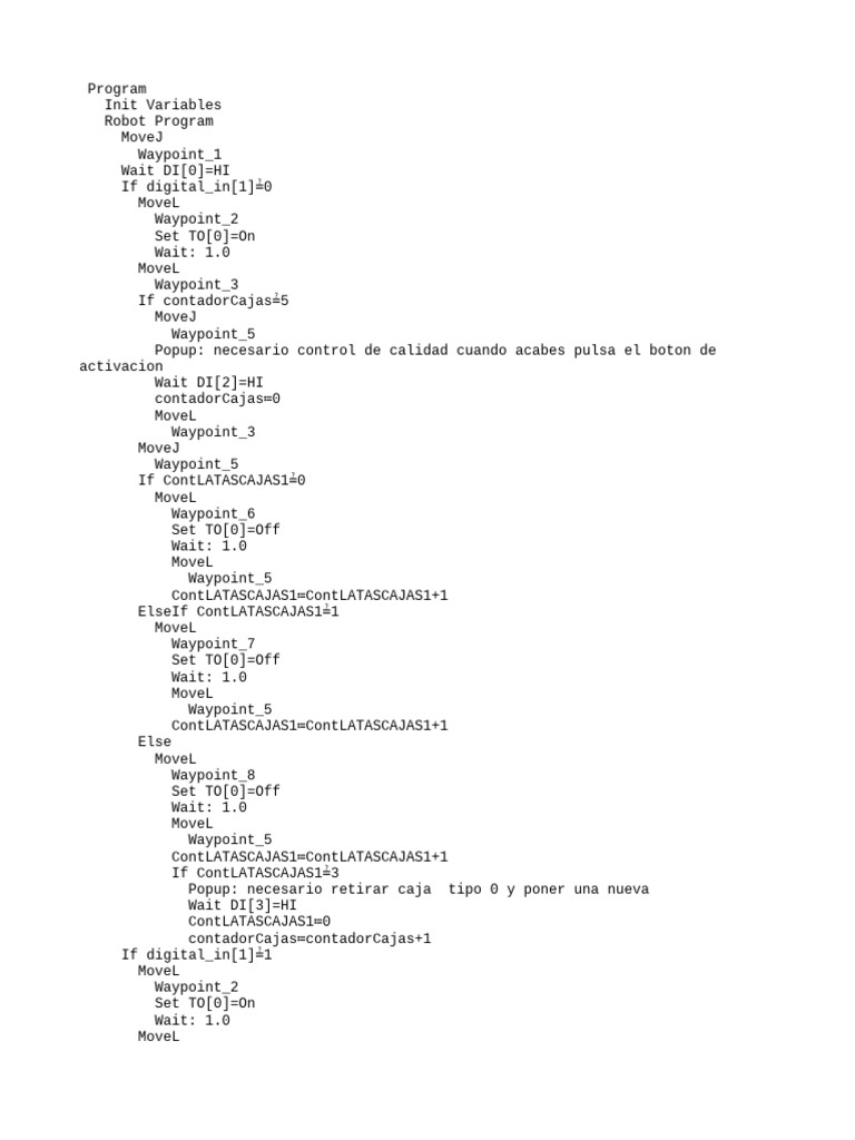 codigo robot ur cb3 pueba para empaquetado | PDF | Programación de computadoras | Flujo de control