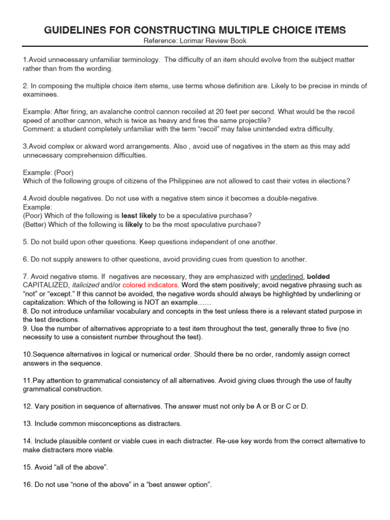 Assessment - Writing Good Multiple Choice Test Questions | PDF ...