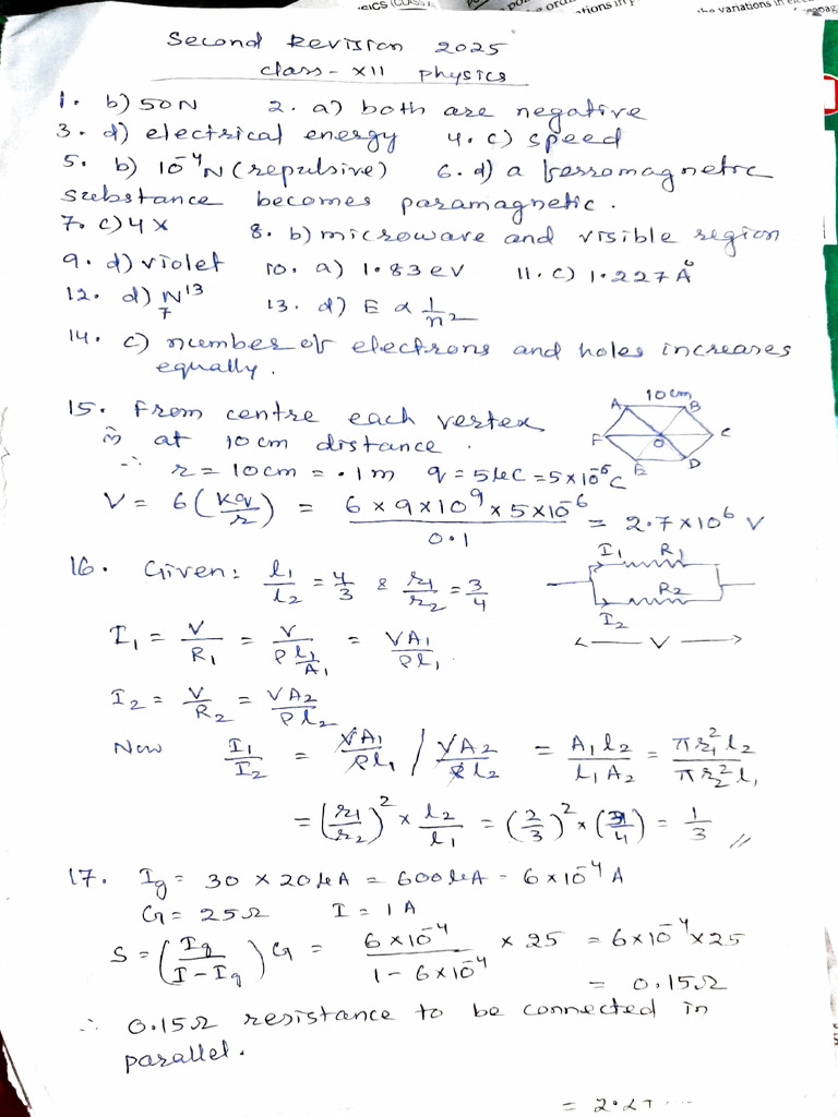 Class 12 Phy 2nd Rev Solutions | PDF | Optics | Light