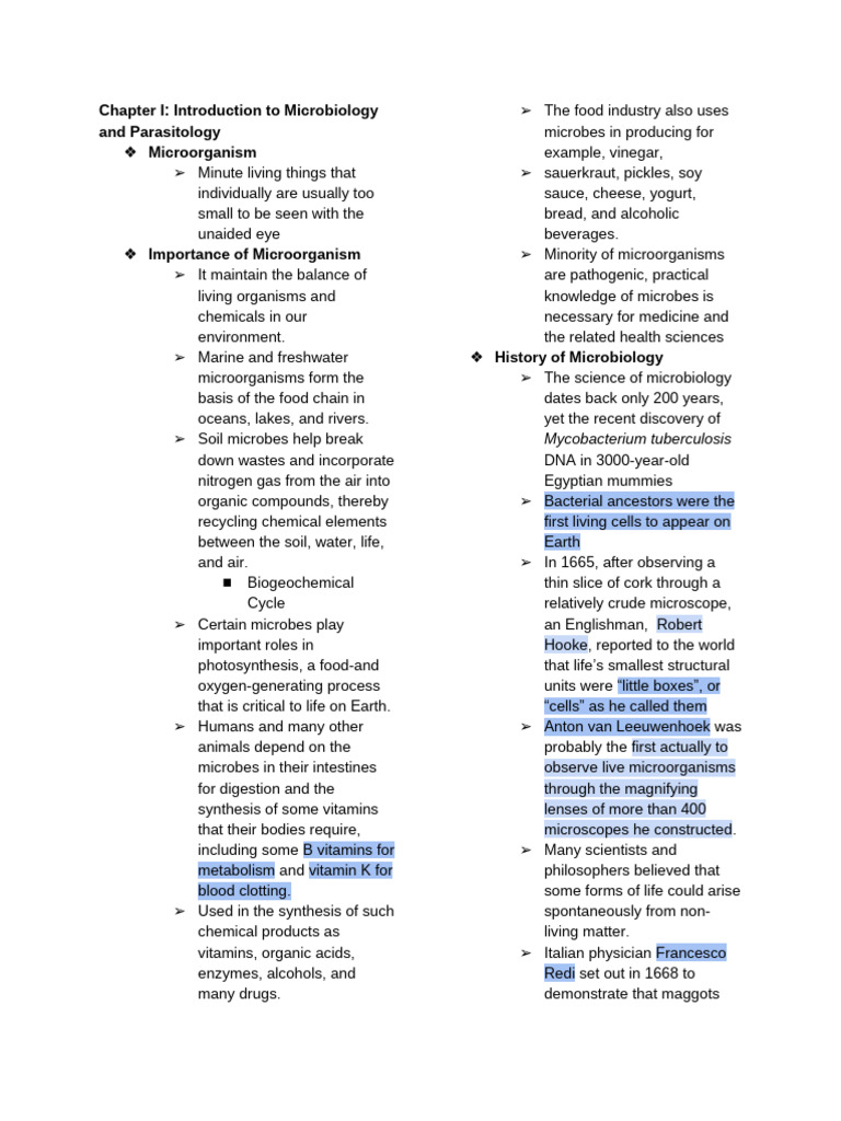 Chapter 1 - Introduction To Microbiology and Parasitology | PDF ...