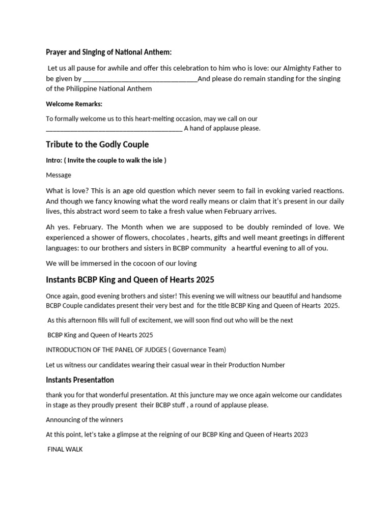 BCBP valentines Program Script | PDF