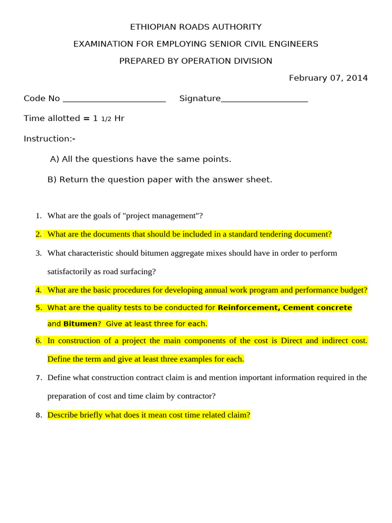 Civil Engi. Exam | PDF