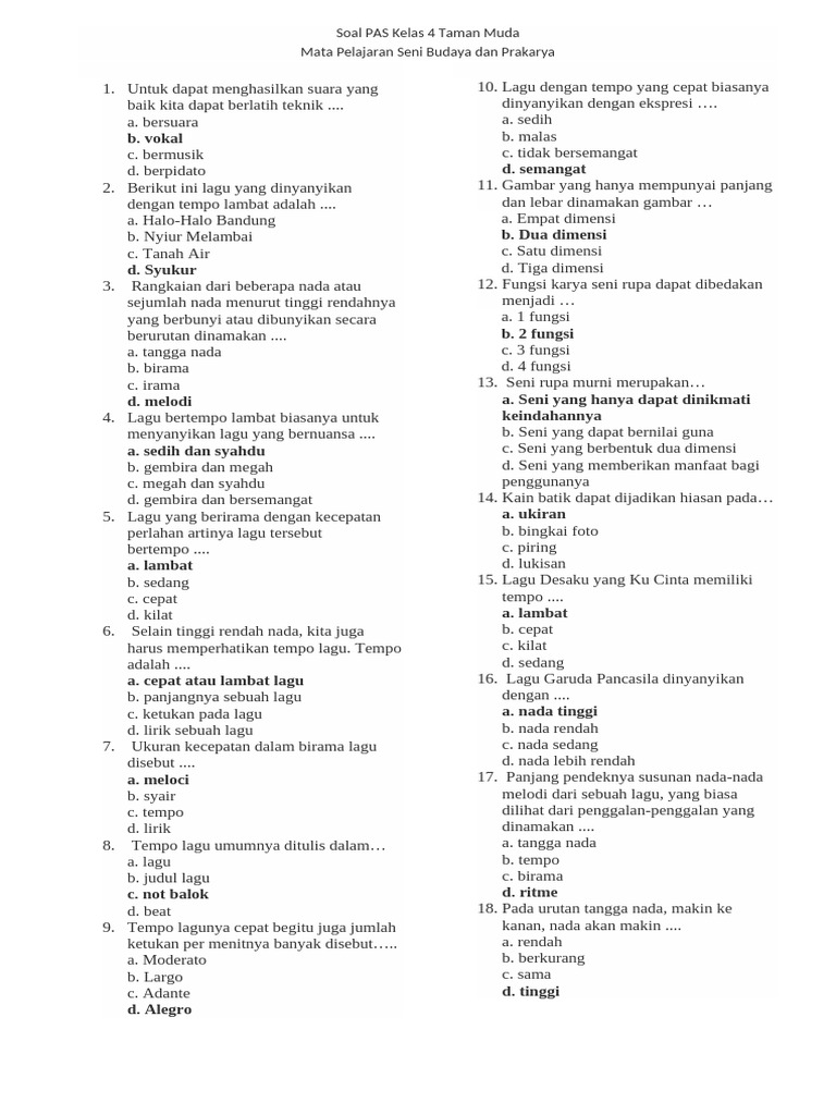 Soal PAS SBDP Kelas 4 | PDF