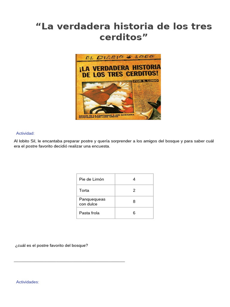 Actividades del cuento "Los tres cerditos" | PDF