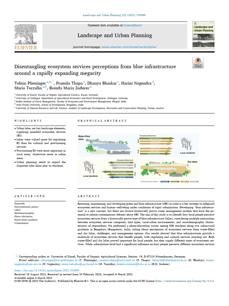 Disentangling Ecosystem Services Perceptions From Blue Infrastructure ...