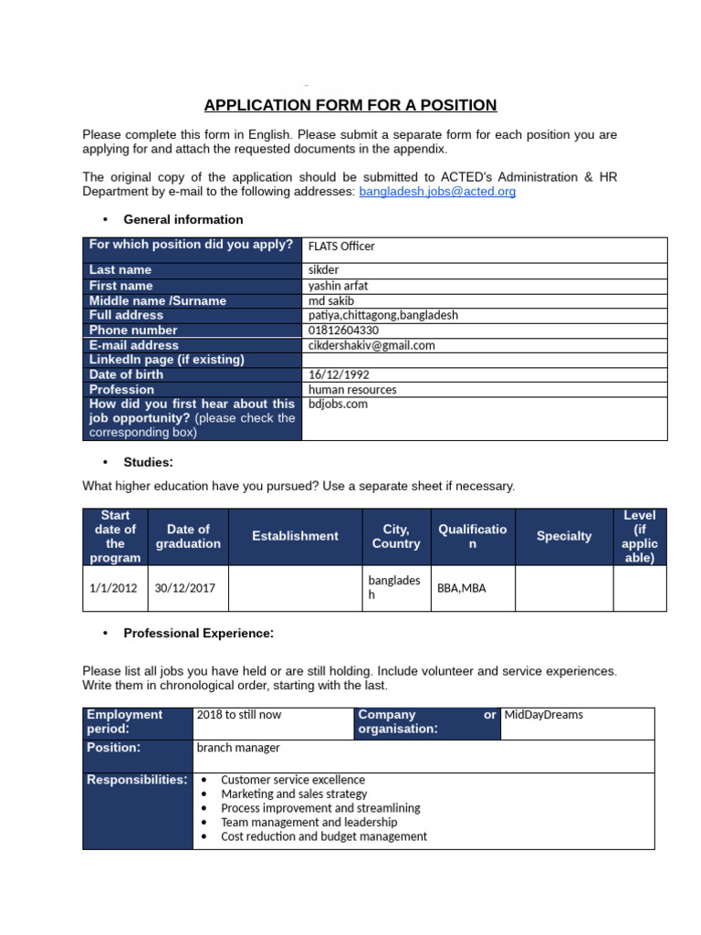 HR-N3 Job Application Form | PDF | Knowledge | Business