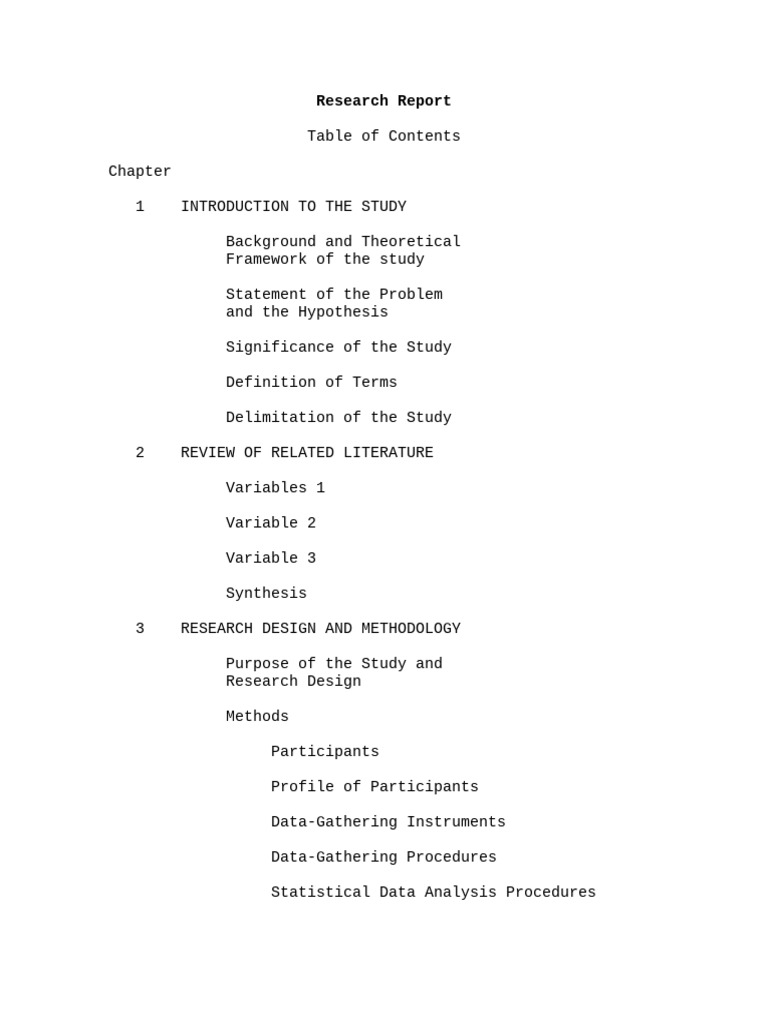 Research Report Table of Contents | PDF