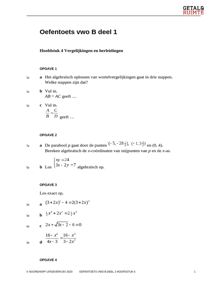Oefentoets Noordhoff 4wisb Hoofdstuk 4 | PDF