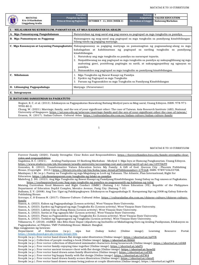 DLL Matatag - Values Education 7 Q2 W2 | PDF