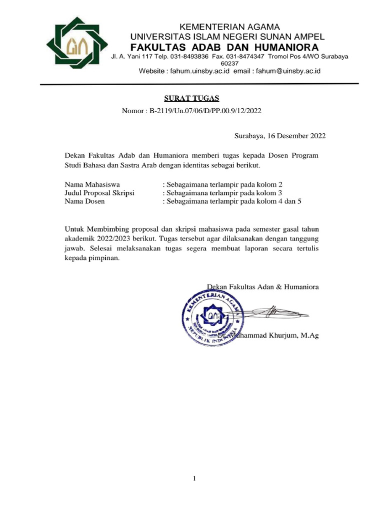 Contoh Surat Tugas | PDF