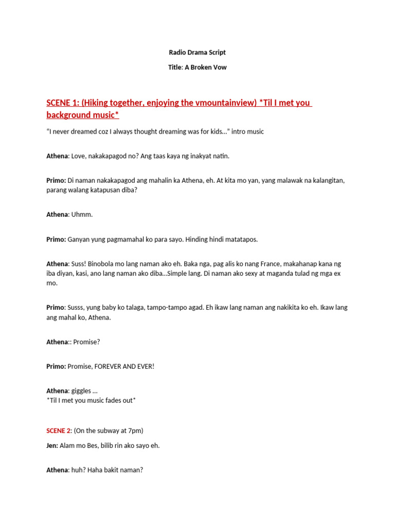 A Broken Vow: A Radio Drama Script | PDF