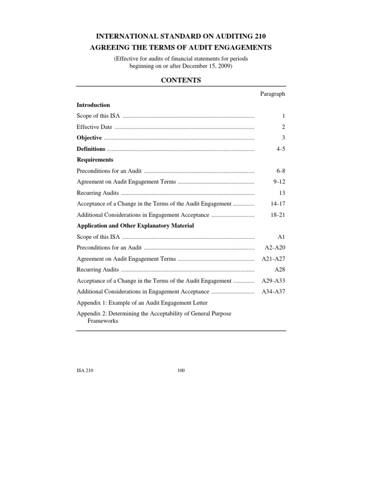A009 2010 Iaasb Handbook Isa 210 | PDF