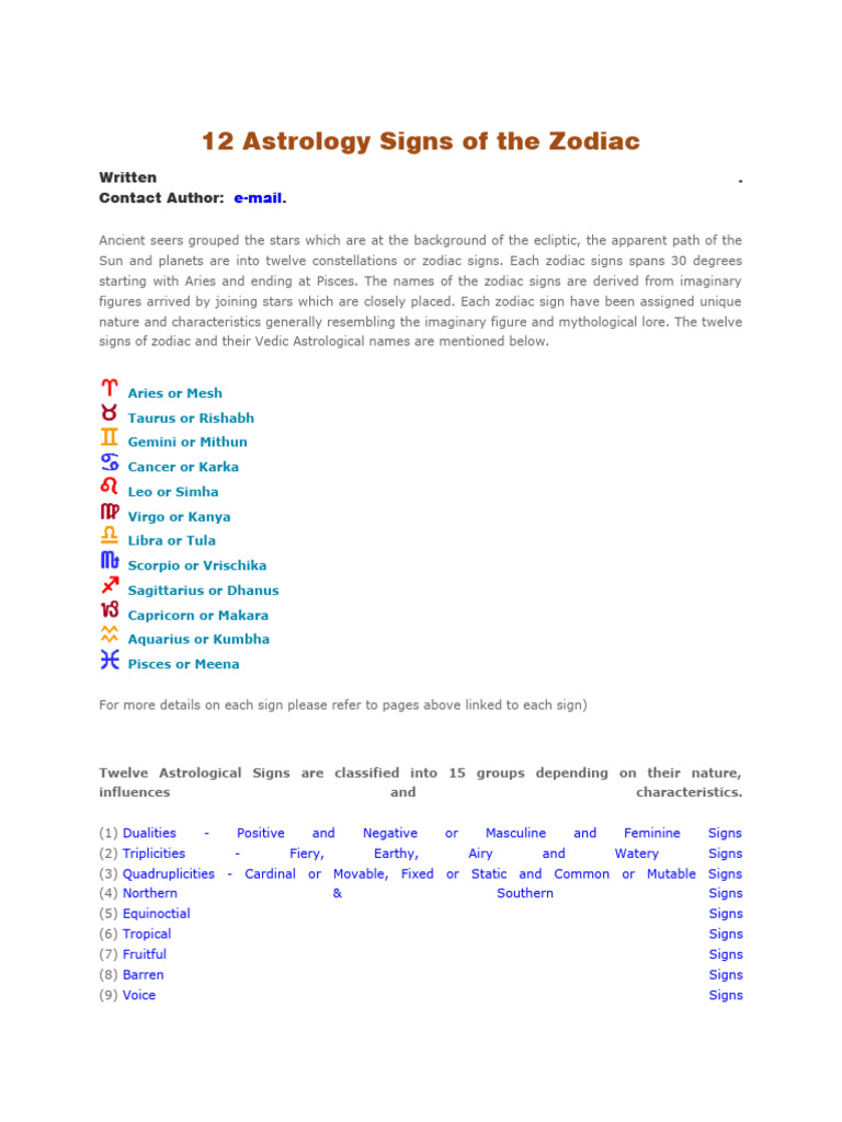 Overview of Zodiac Signs and Classifications | PDF | Astrological Sign ...