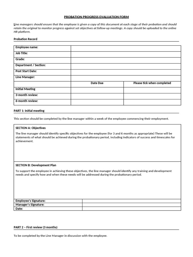 Probation Progress Evaluation Form | PDF | Employment | Business