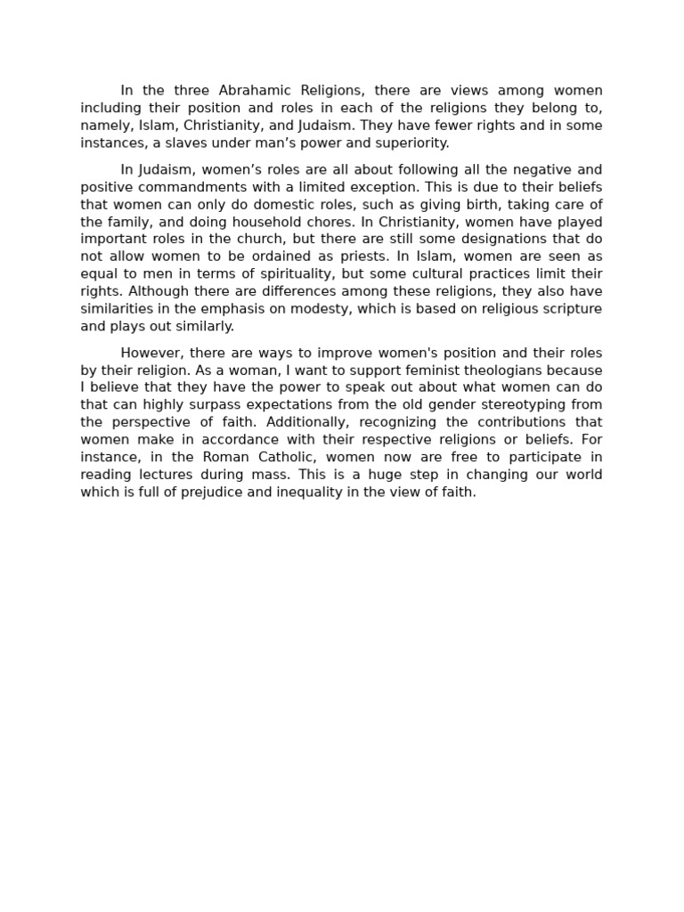 Women's Roles in Abrahamic Religions | PDF