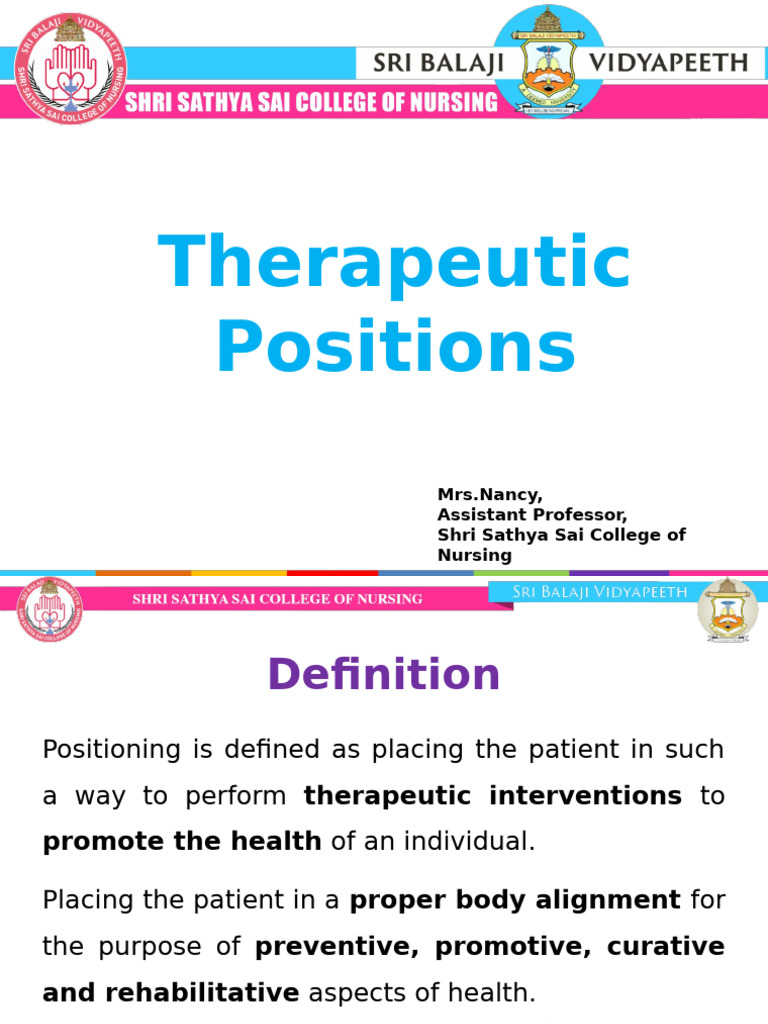 Therapeutic Patient Positioning Guide | PDF | Anatomical Terms Of ...