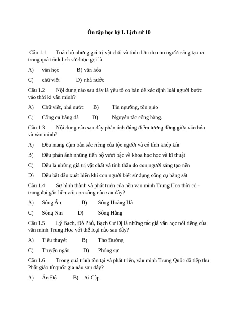 Ôn Tập 10. Hki. Sử | PDF