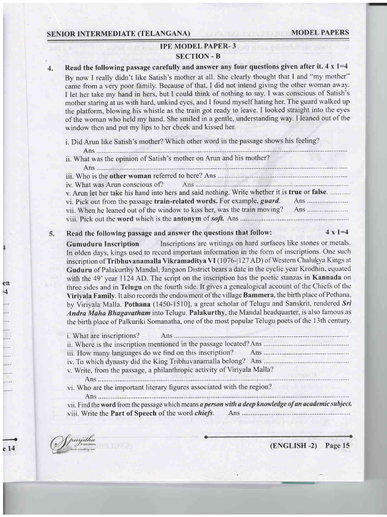 Model Paper -3 | PDF | Linguistics | Grammar