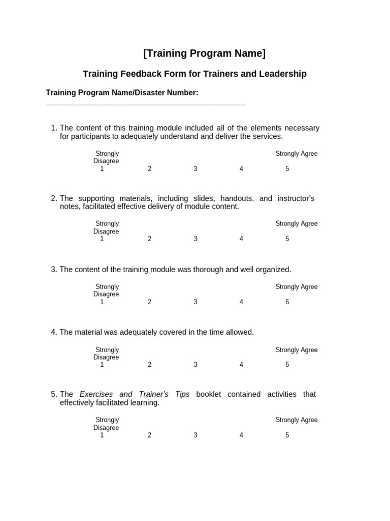 Leadership Training Feedback Form | PDF
