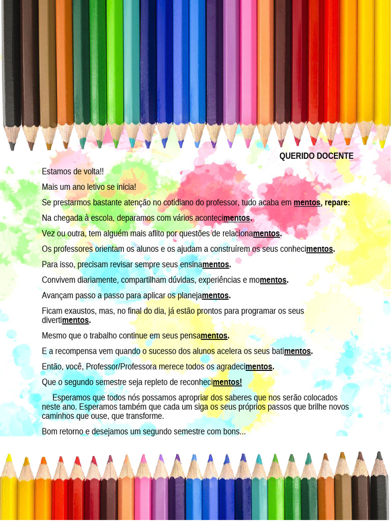 Texto Mentos para Imprimir Professore 2018 | PDF