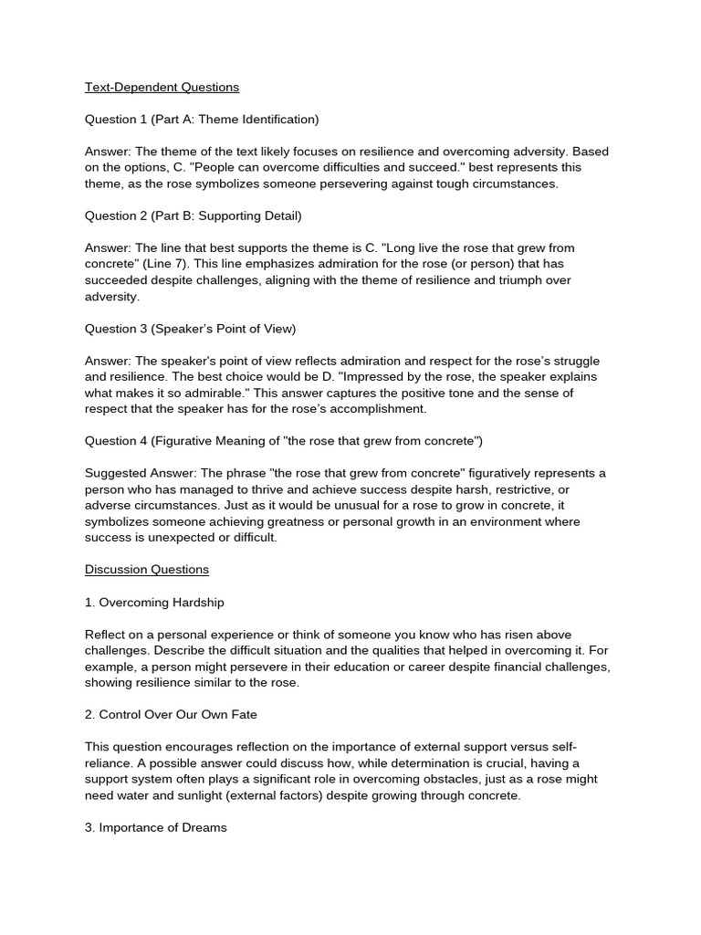Text-Dependent Questions | PDF