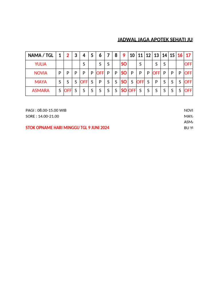 JADWAL APOTIK JUNI 2024 FIX | PDF