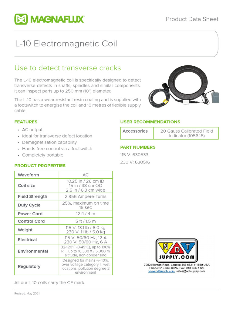Magnaflux L10 Coil Data Sheet | PDF