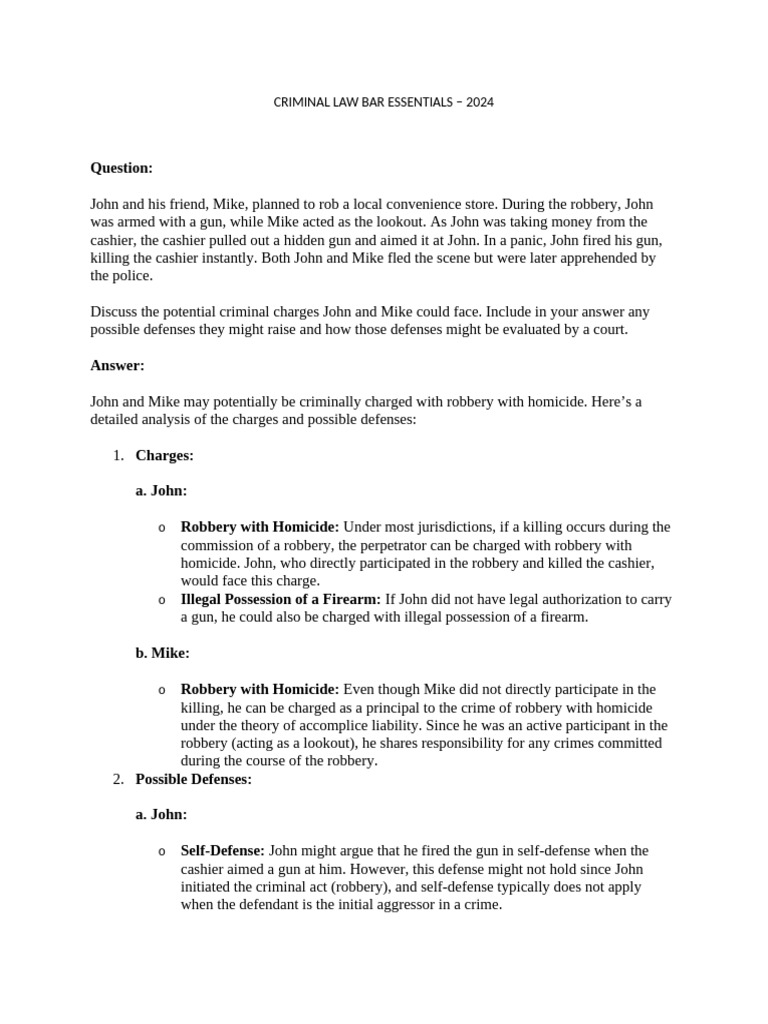 Criminal Law Bar Essentials - 2024 | PDF | Aiding And Abetting | Crimes