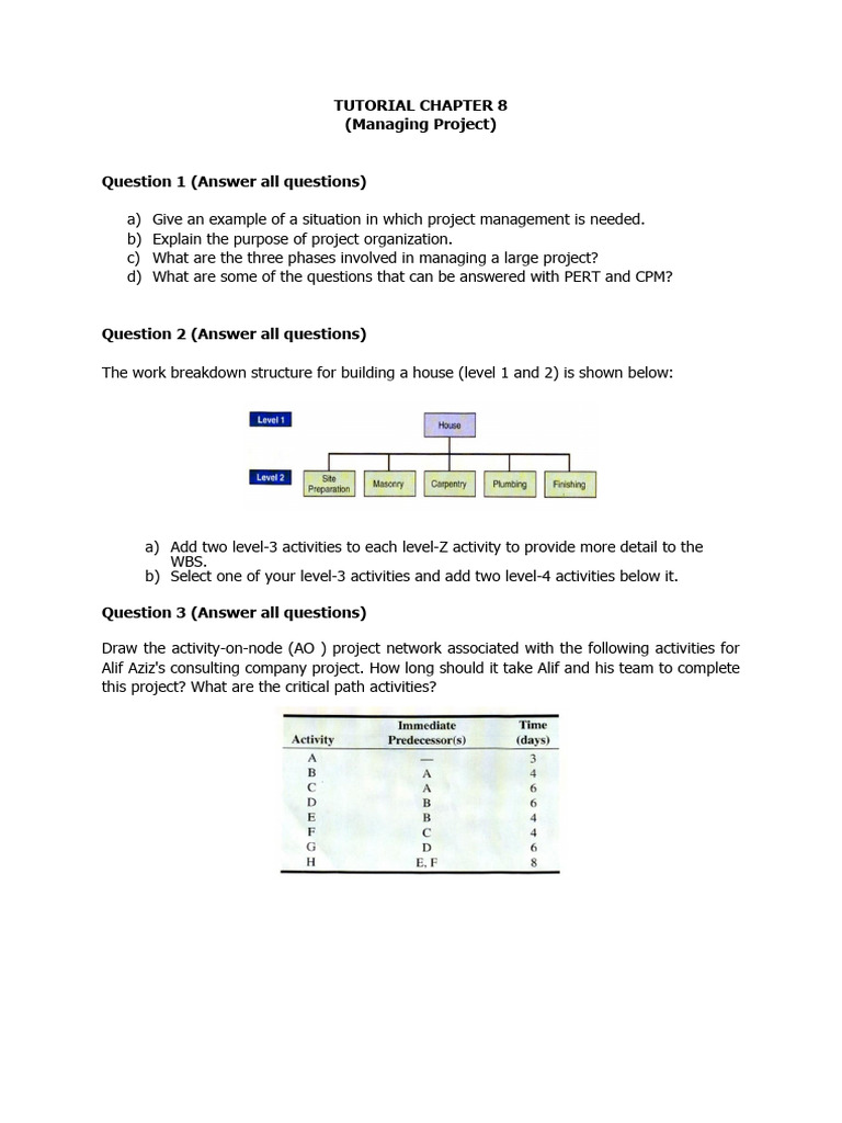 TUTORIAL CHAPTER 8 (Question Only) | PDF | Projects | Operations Research