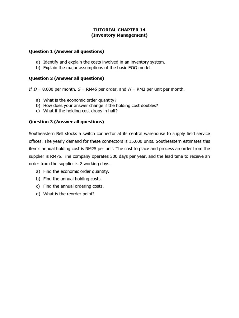 TUTORIAL CHAPTER 14 (Question Only) | PDF